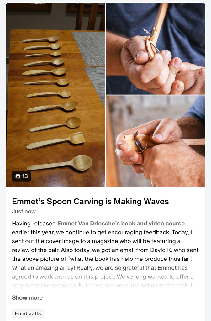 Emmet’s Spoon Carving is Making Waves – Mortise & Tenon Magazine